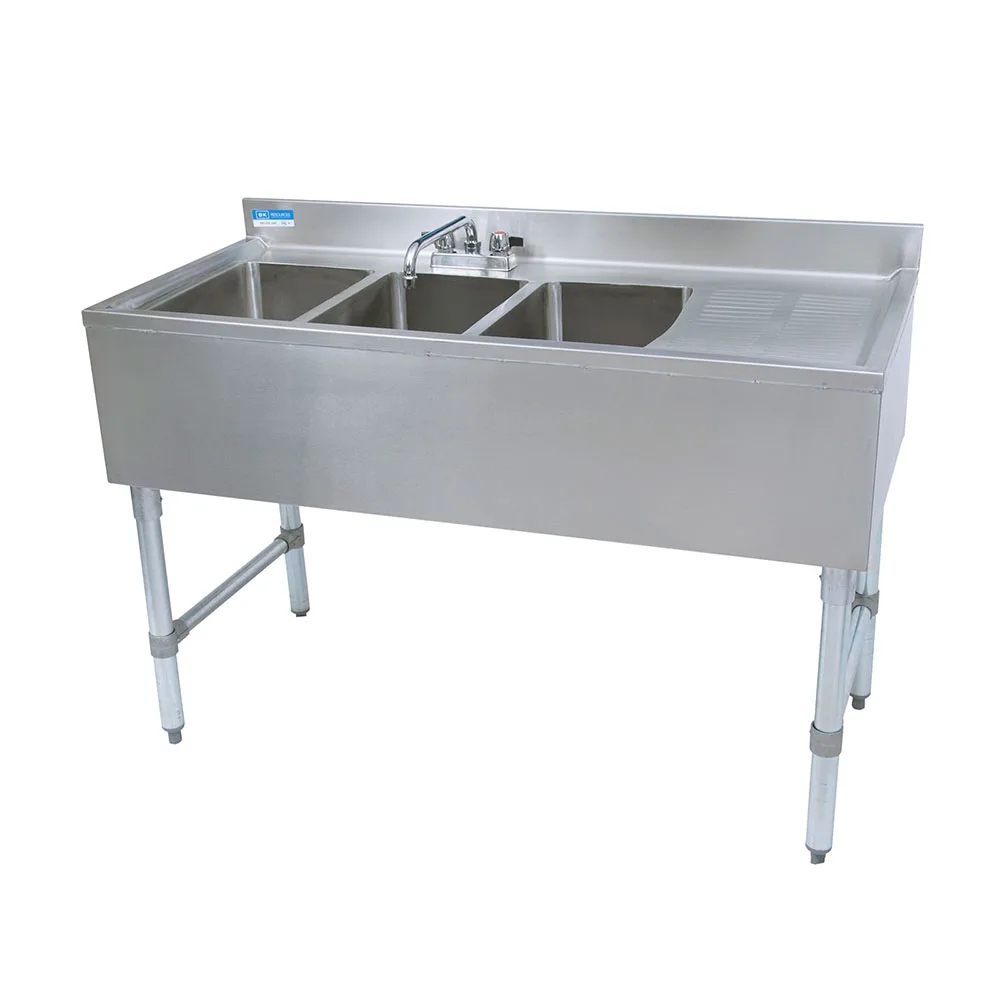 BK Resources UB4-21-348RS 48" Underbar Sink Unit w/ (3) Compartments ...