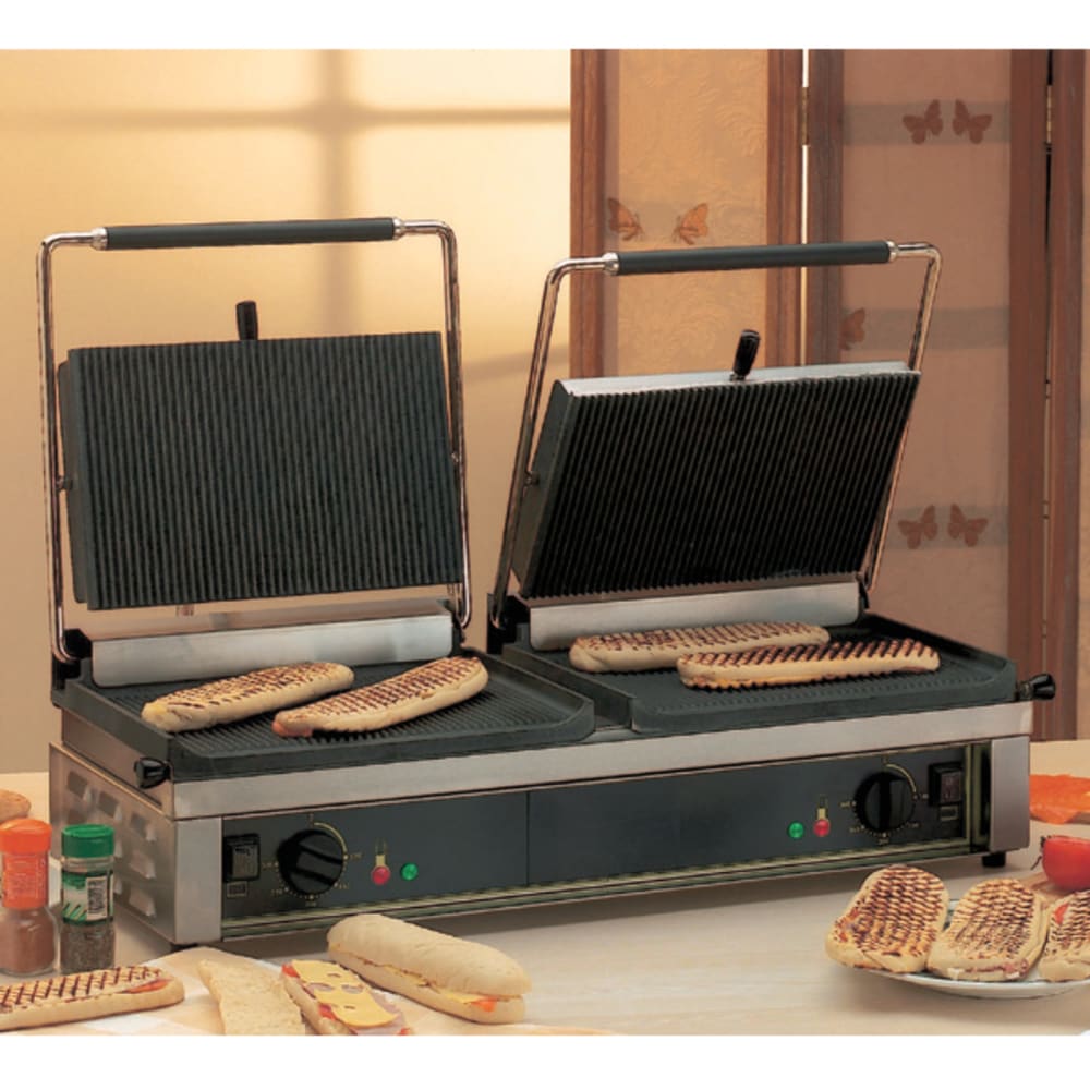 Equipex DIABLO Double Commercial Panini Press w/ Cast Iron Grooved ...