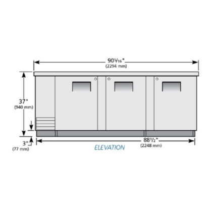 True TBB-4-S-HC 90 3/8" Bar Refrigerator - 3 Swinging Solid Doors ...